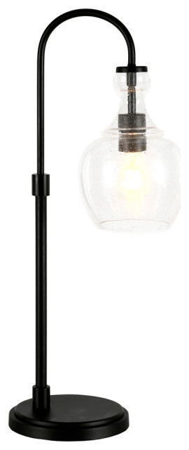 27" Black Metal Arched Table Lamp With Clear Dome Shade - Transitional ...