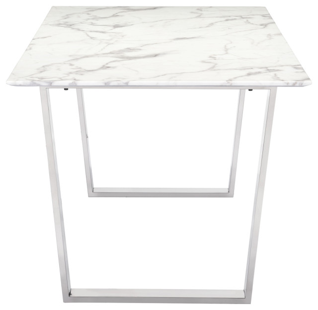 White Marble Top Modern Dining Table, Metal Base - Contemporary ...