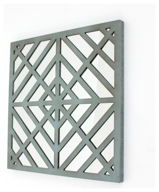 Contemporary Mirrored Square Blue Wooden Wall Decor - Farmhouse - Wall ...