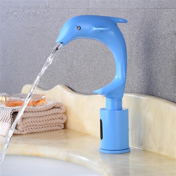 Austin Blue Painted Solid Brass Dolphin Shaped Automatic Touchless ...