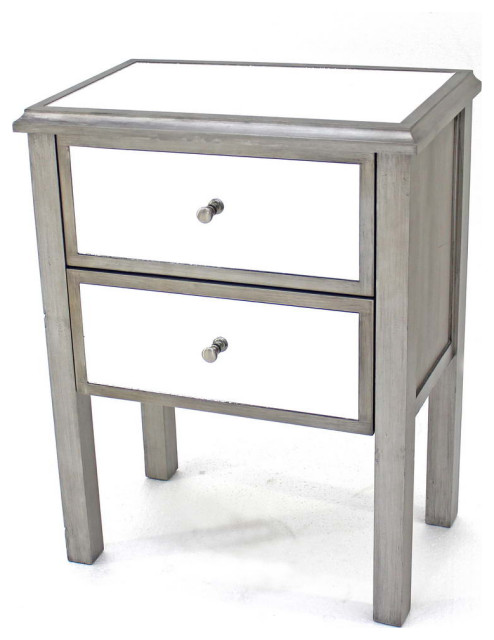 31" Silver Mirrored End Table With Two Drawers - Transitional - Side ...