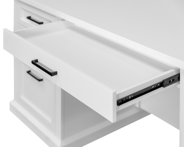 Modern Wood Double Pedestal Executive Desk Fully Assembled White ...