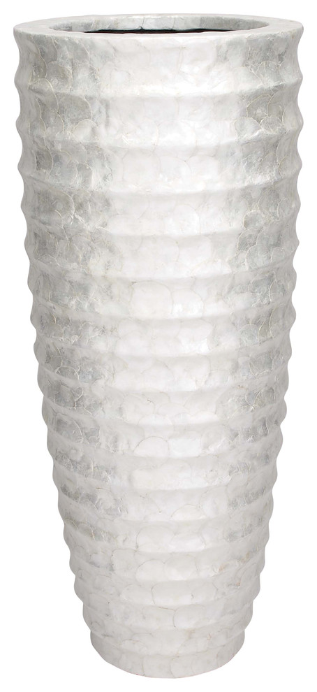 Coastal White Capiz Shell Vase 50128 - Beach Style - Vases - by ...