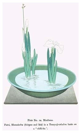Futoi & Hanashobu (Scirpus & Iris) in a Tenryuji-Celadon Basin, 24" x ...