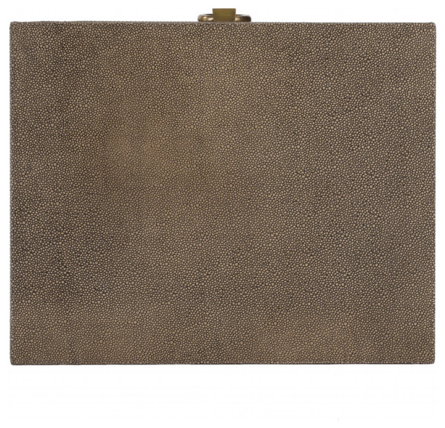 27" Gold and Brown Shagreen Faux Leather End Table With Drawer ...