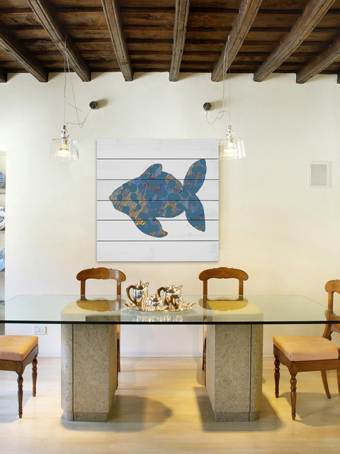 "Poisson Dore" Painting Print on White Wood, 40x40 - Contemporary ...