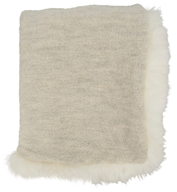 Plush Perfection Llama Fur Throw Blanket With Lamb Fur Border, 50"x60 ...