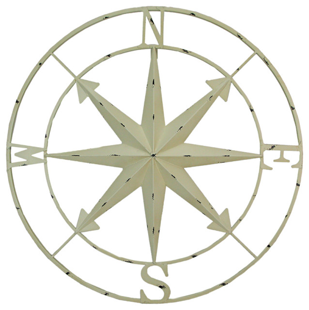 Distressed Metal Indoor/Outdoor Compass Rose Wall Hanging 28 Inch ...
