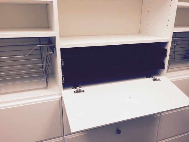 Walk in closet with drop down drawer front to reveal two slide out ...