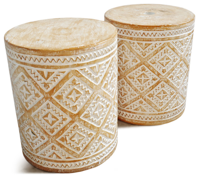 Java White Wash Side Table Stand - Southwestern - Side Tables And End ...