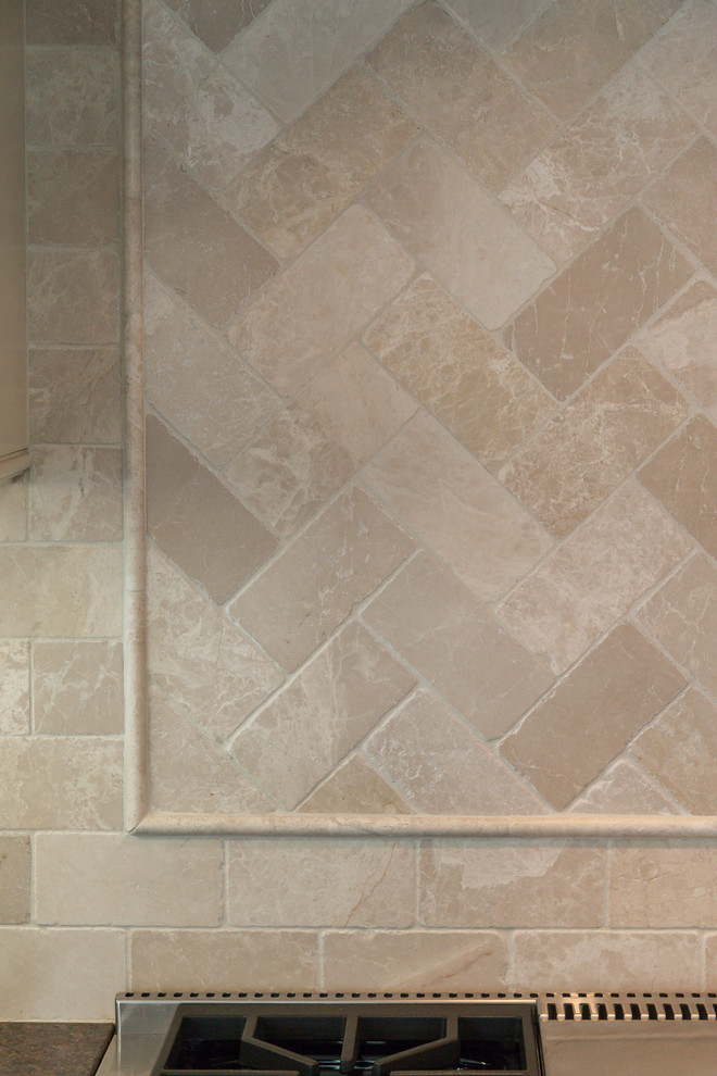 Herringbone diagonal subway tile behind Wolf Gas Cooktop - Traditional ...