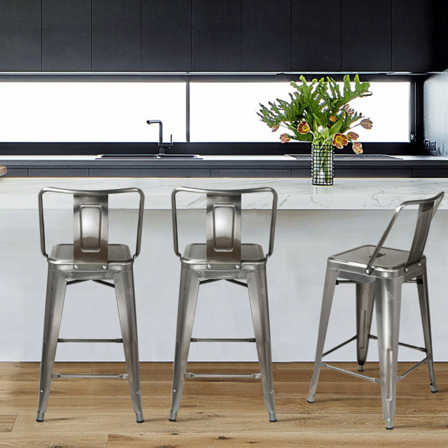Metal Gunmetal Bar Stools With Middle Back, Set of 2 - Industrial - Bar ...