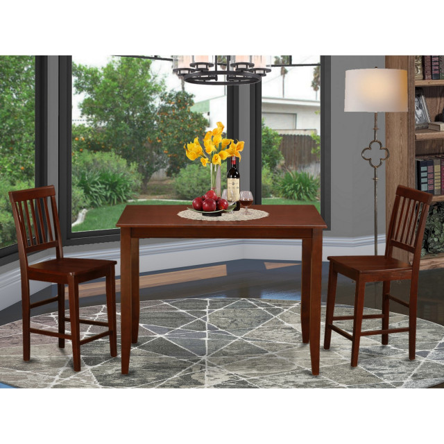 3 Pc Pub Table Set -Table And 2 Wood Counter Chairs - Transitional ...