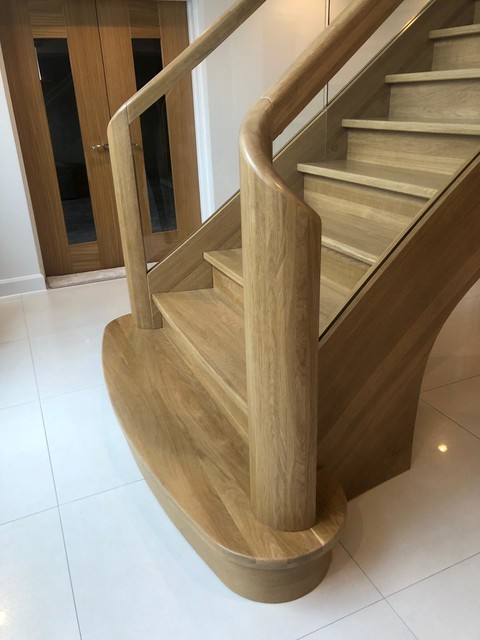 T shape Oak staircase with glass balustrade - Contemporary - Staircase ...