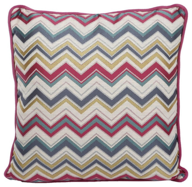 Woven Design Fabric Accent Pillow in Zigzag Pattern and Welting Details ...