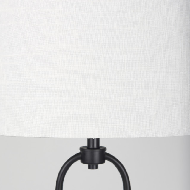 Sarah Arched Black Metal With Marble Cube and White Shade Floor Lamp ...