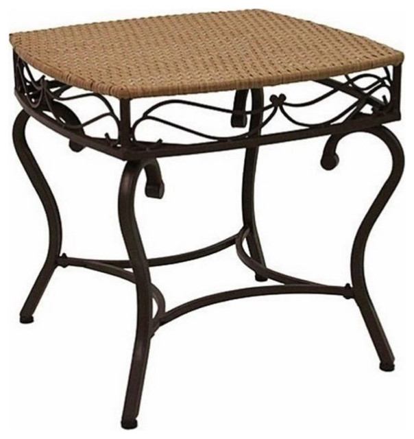 Pemberly Row Wicker Resin and Metal Patio Side Table in Pecan ...