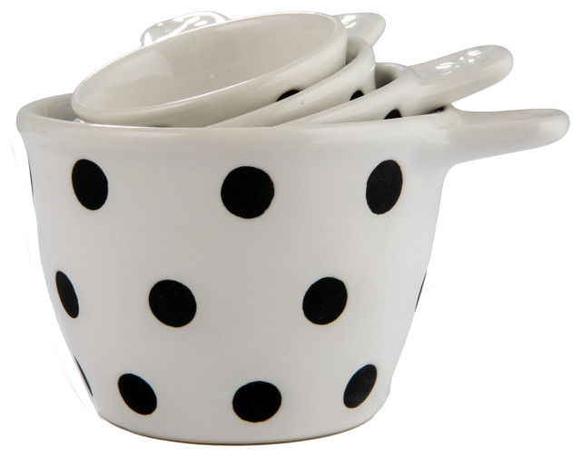 Ceramic Measuring Cups with Polka Dots, Set of 4 Sizes, Black and White ...