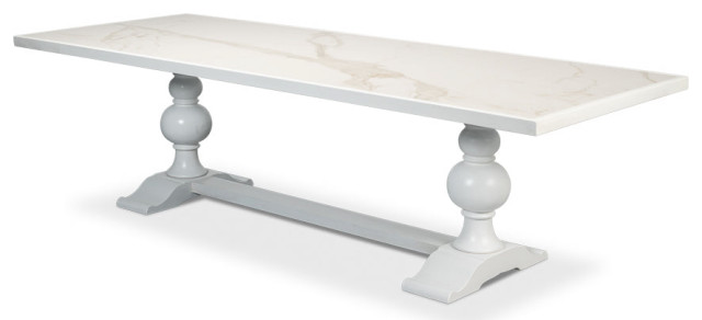 Rectangular Trestle Dining Table Seats 8 Cortina White - Traditional ...