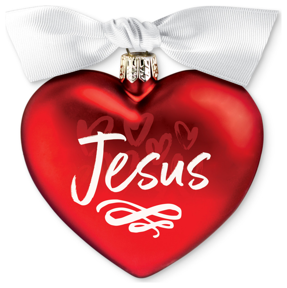 Ornament Heart, Jesus Red Ribbon Hang - Traditional - Christmas ...