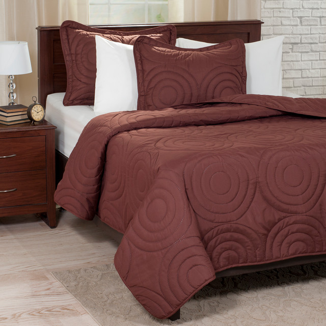 Lavish Home Solid Embossed 2 Piece Quilt Set, Twin, Chocolate ...