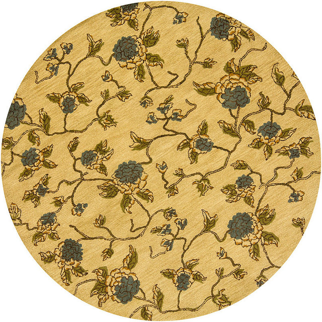 Chandra Vasuki Vas8200 Lodge Rug, Gold/Blue/Green/Tan, 7'8"x7'8" Round ...