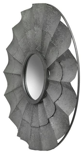 Decorative Galvanized Finish Ruffled Metal Rustic Wall Mirror 30 Inch ...