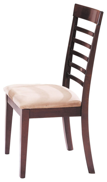 Fabric Upholstered Wooden Side Chair W Tapered Legs And Slated Back