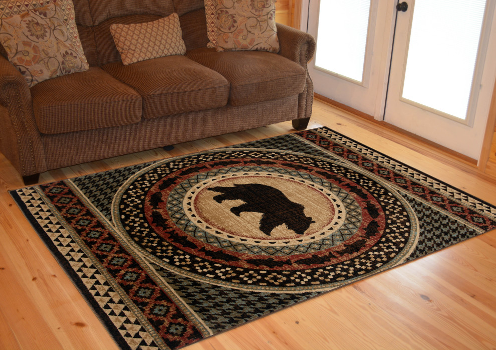 Asheville Lodge Bear Area Rug, 5'3" Round - Rustic - Area Rugs - by ...