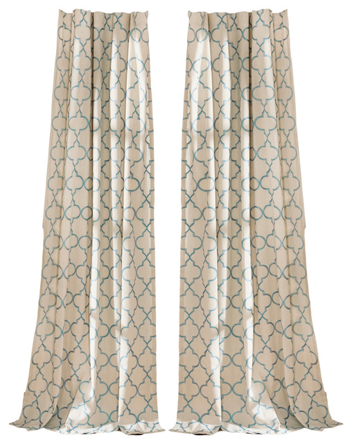 Geo Trellis Window Panel Blue Set 54x84 - Mediterranean - Curtains - by ...