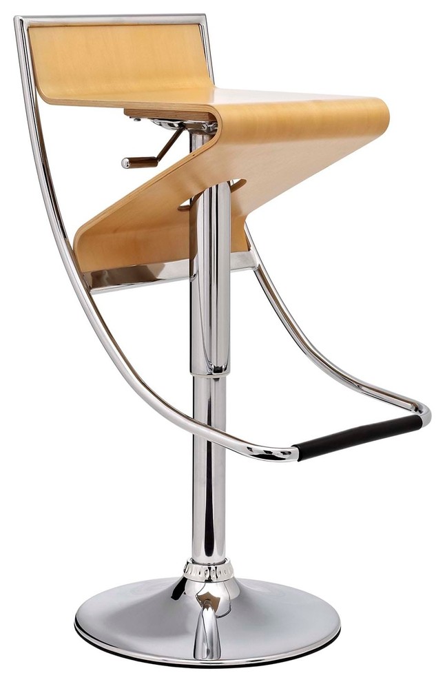 Modern Natural Zig-Zag Bar Stool, 19.5"Lx15"Wx31-35.5"H - Contemporary ...