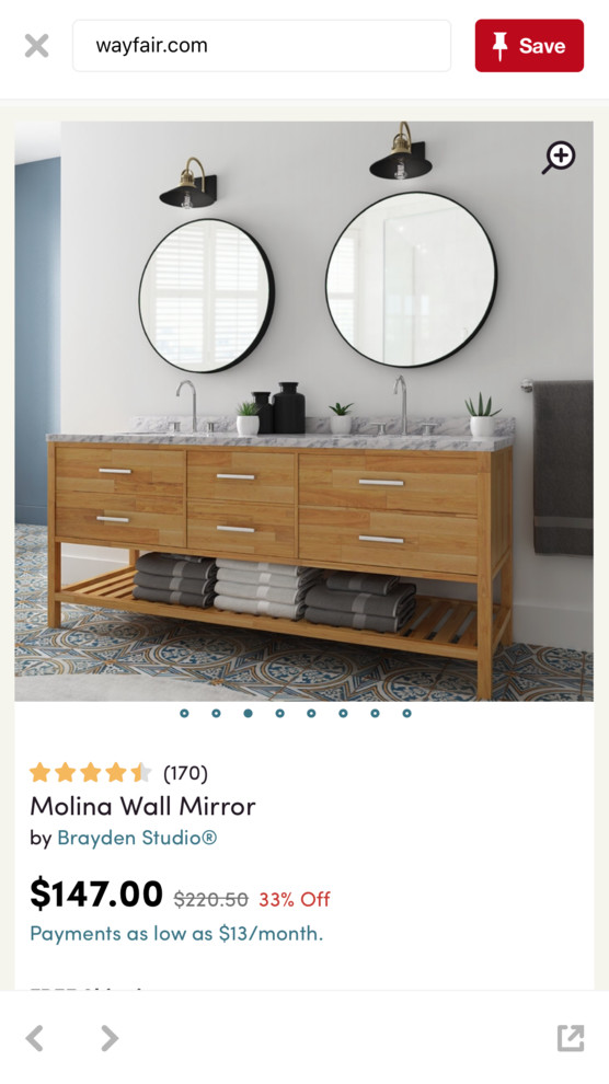 How far apart should mirrors above vanity be?