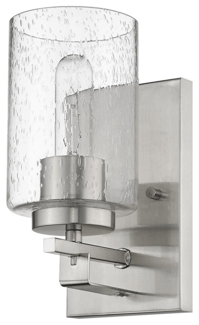 Silver Metal and Textured Glass Wall Sconce - Transitional - Wall ...