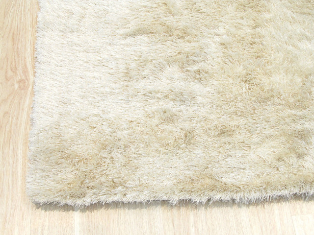 EORC Handmade Ivory Solid London Shag Rug, Rectangular 7'9"x9'9 ...