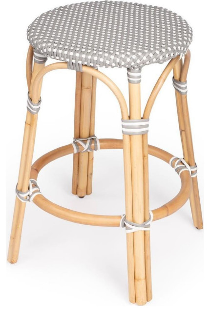 Mediterranean Style Rattan Backless Counter Stool - Tropical - Bar ...