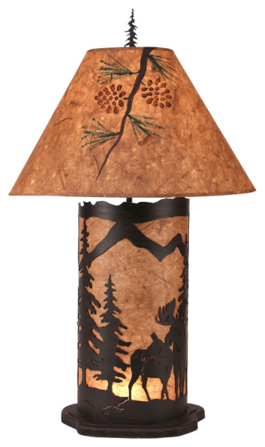 Large Kodiak and Woodchip Moose Scene Table Lamp With Nightlight ...