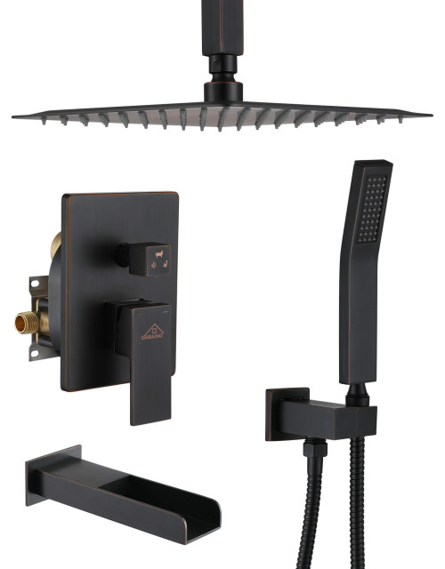 10 inch Ceiling Mount Rain Shower Head System with Cascading Tub Filler ...