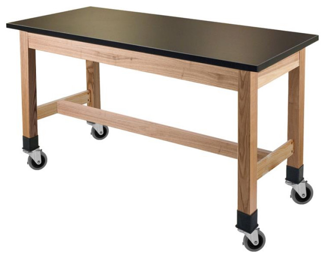NPS 30x72" Wood Science Lab Table with Chem-Res Top and Casters, Black ...