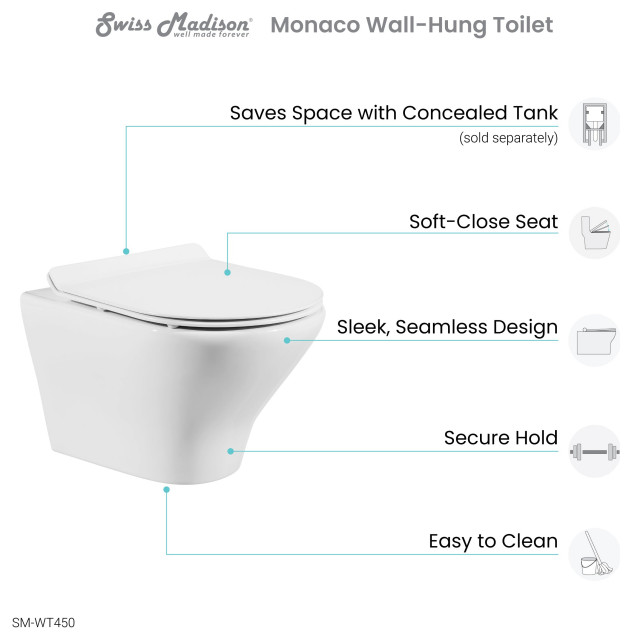 Swiss Madison Monaco Wall-Hung Round Toilet Bowl - Contemporary ...