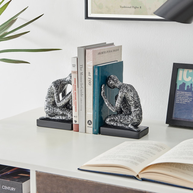 Danya B. Kneeling Figure Sculptures Silver and Black Finish Bookend Set ...