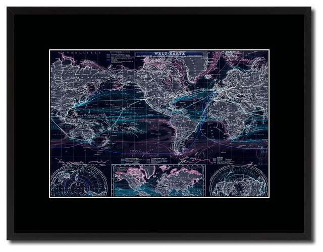 World Ocean Currents Vivid Map Print On Canvas With Frame, 16" X 21 ...