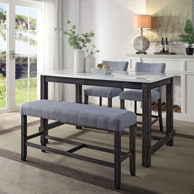 Rectangular Counter Height Table, White/Weathered Espresso ...