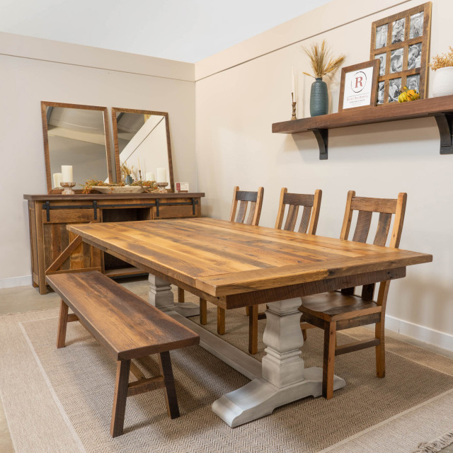 Avon Reclaimed Barnwood Dining Table, Trestle Base, 42x60, 2 Bb Ext ...