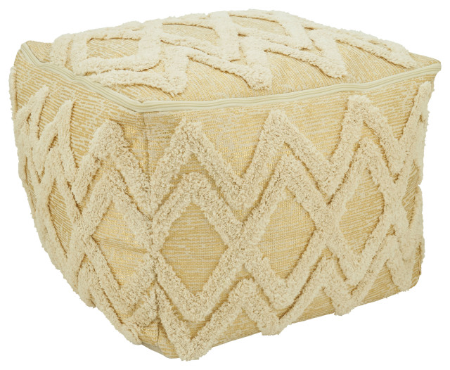 Floor Pouf With Foil Print Tufted Design, Gold, 20"x20"x14", 20"x20"x14" - Scandinavian - Floor ...