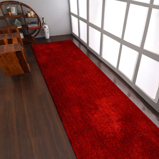 Rugsotic Carpets Hand Tufted Shag Polyester Square Area Rug Solid Red ...