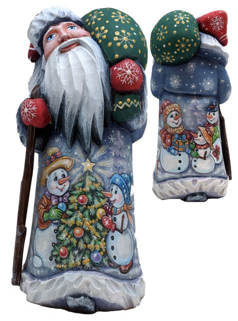 Lightning Star Tree Snowman Woodcarved Figurine - Traditional - Holiday ...