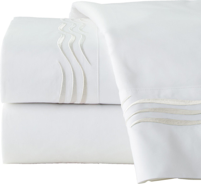 Pointehaven 300TC Wave Embroidered Sheet Set, Queen - Contemporary ...