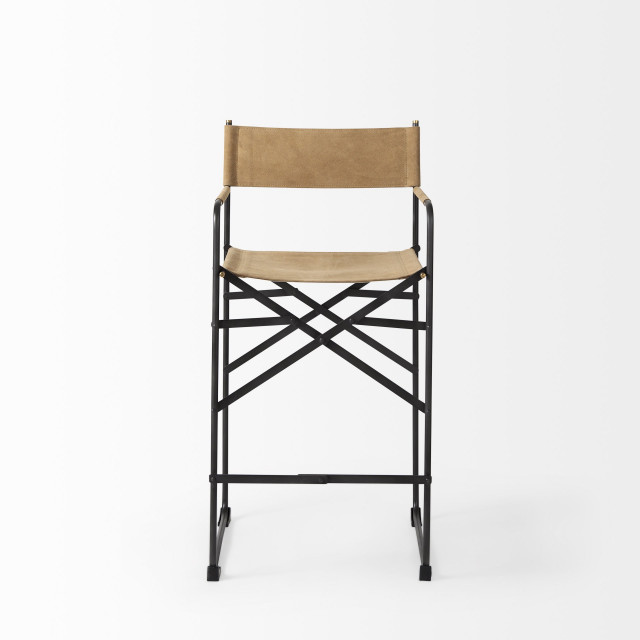 Tan Leather Director's Chair Counter Stool - Industrial - Bar Stools ...