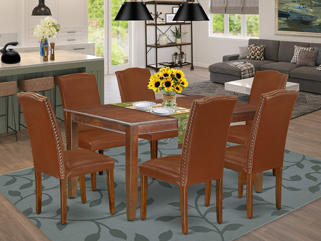 7-Piece Kitchen Set, Rectangle Table and 6 Faux Leather Parsons Chairs ...