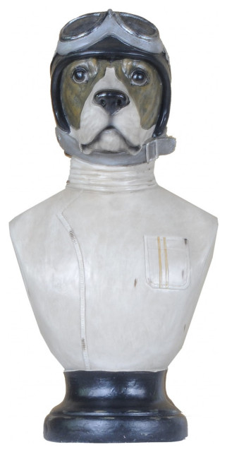 Dog Bust Aviator Statue, 10" x 9" x 19.5" - Eclectic - Decorative ...